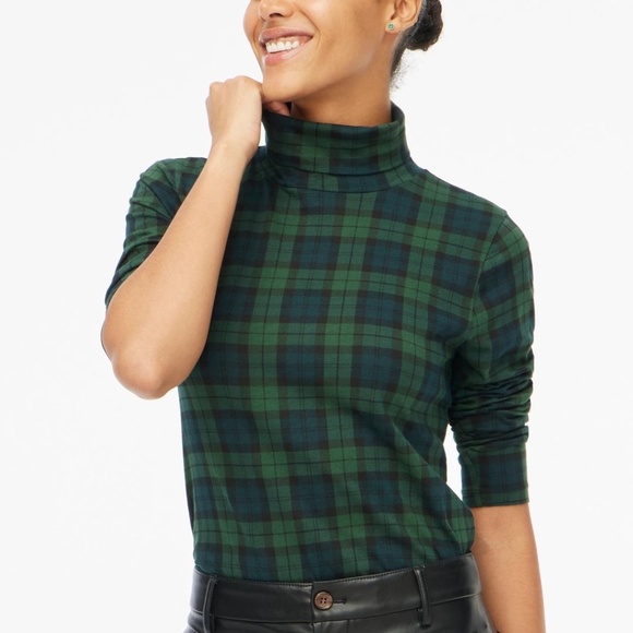 J. Crew Factory | Tops | J Crew Tissue Turtleneck In Blackwatch Plaid Nwt | Poshmark